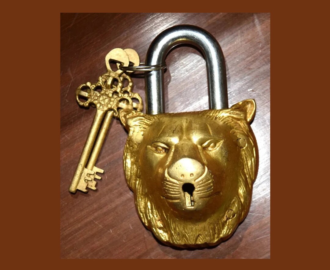 Lion Face Door Safety Lock Brass Wild Cat Shape Fully Function Padlock ...