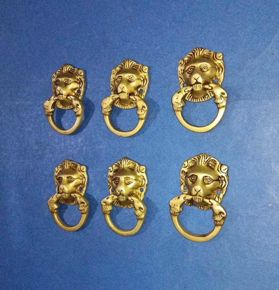 Wild Cat Theme Table Drawer Pull Brass Jungle Beast Leo Head Cupboard ...