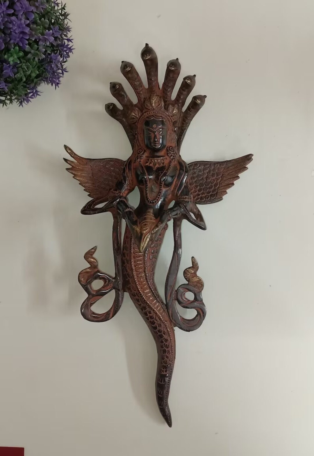 13.5'' Inches Crowned Snake Lady Wall Mount Decor Brass Greek Snake ...