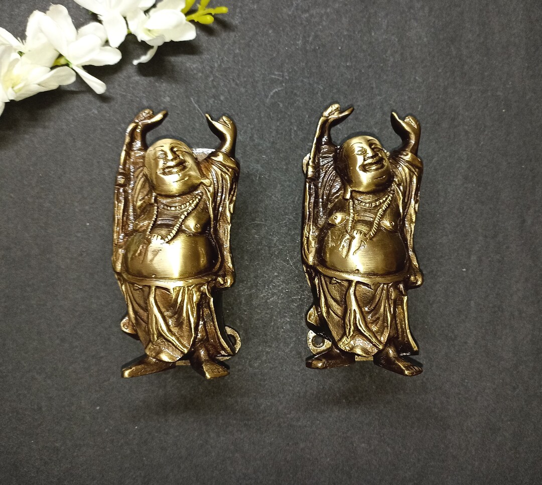 Good Luck Happy Man Door Handle Pair Lacquered Brass - Etsy