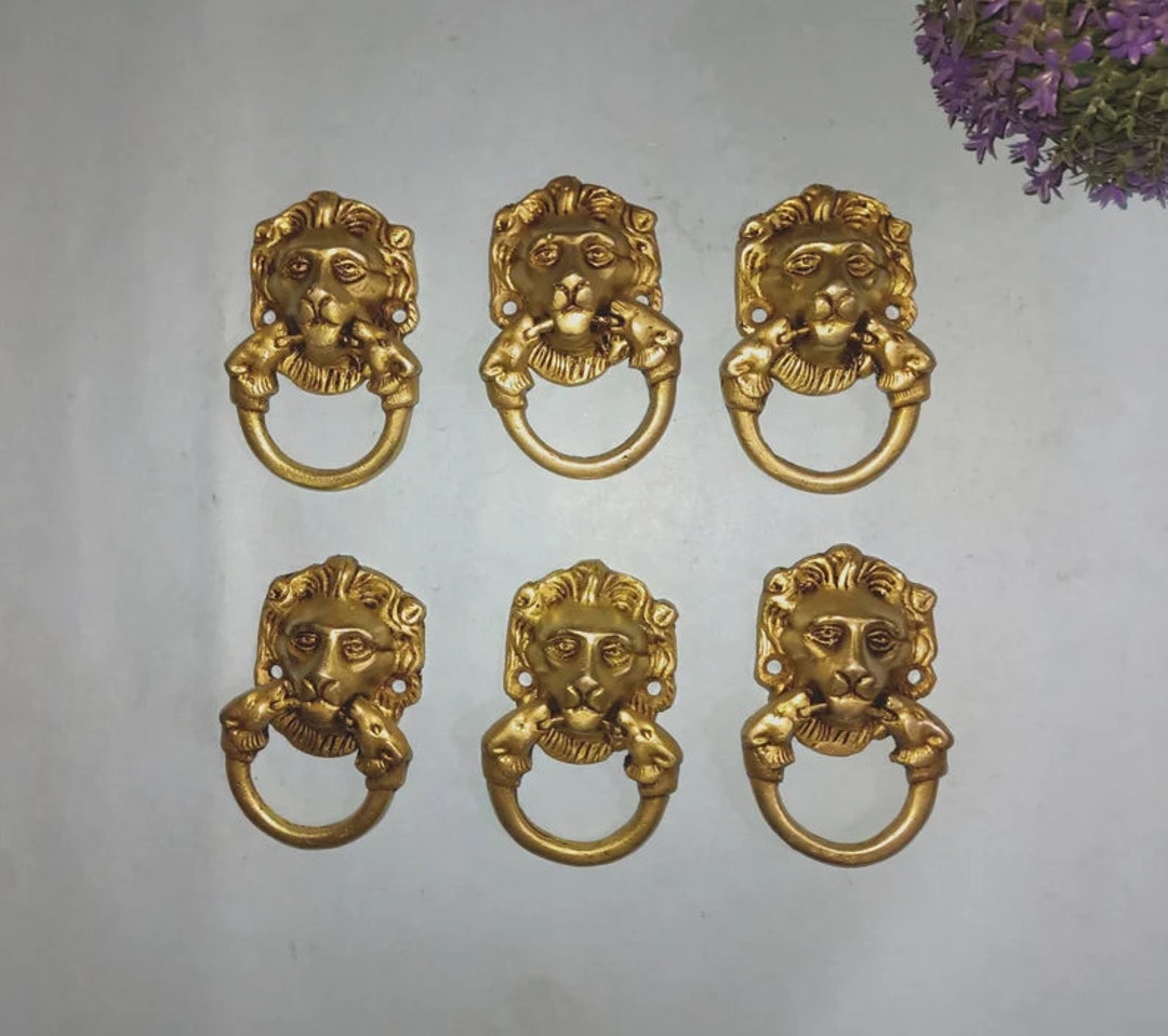 Panthera Leo Head Design Wardrobe Drawer Knobs Brass Lion King Face ...