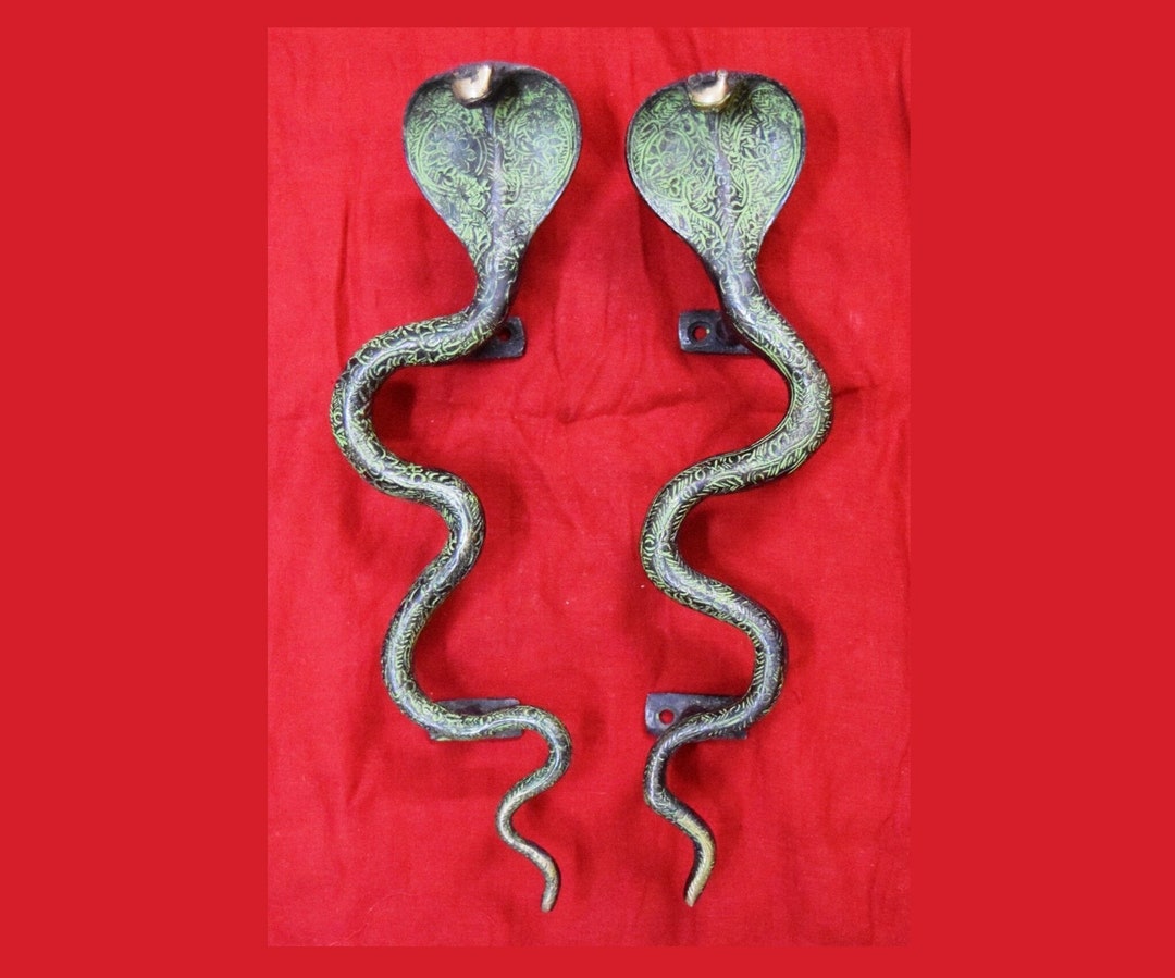 11.5 Inches Serpent Design Door Handle Pair Brass Cobra Snake Shape ...