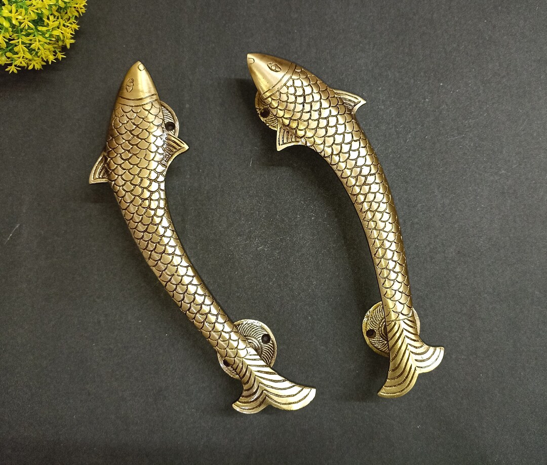 Tuna Fish Shape Door Handle Pair Brass Nautical Theme Fish Design ...