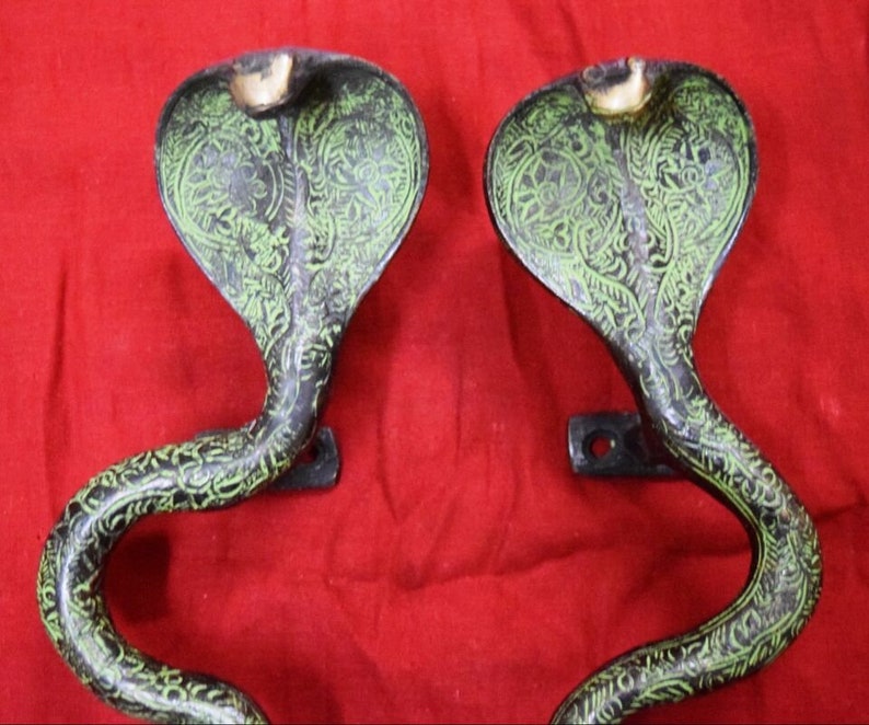 11.5 Inches Serpent Design Door Handle Pair Brass Cobra Snake Shape ...