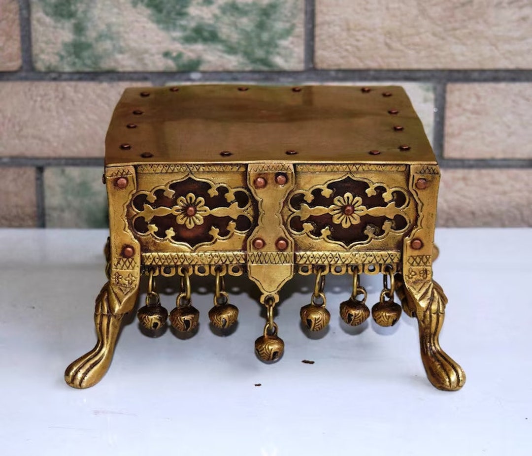 Brass Goddess and Deity Table With Hanging Bells Religious God Seat ...