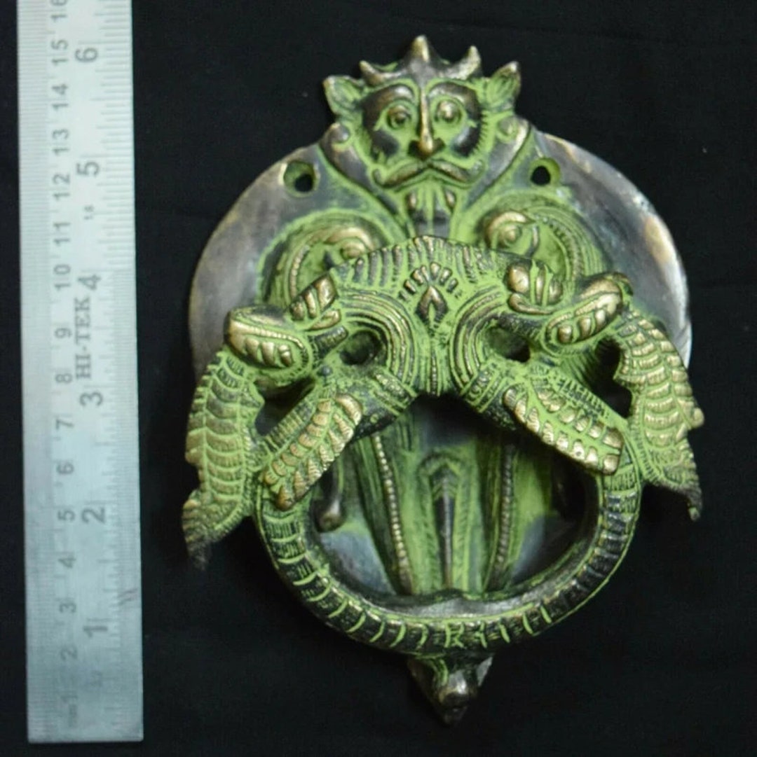 Brass Makara With Dual Parrot Door Bell Brass Mythical Creature Home ...