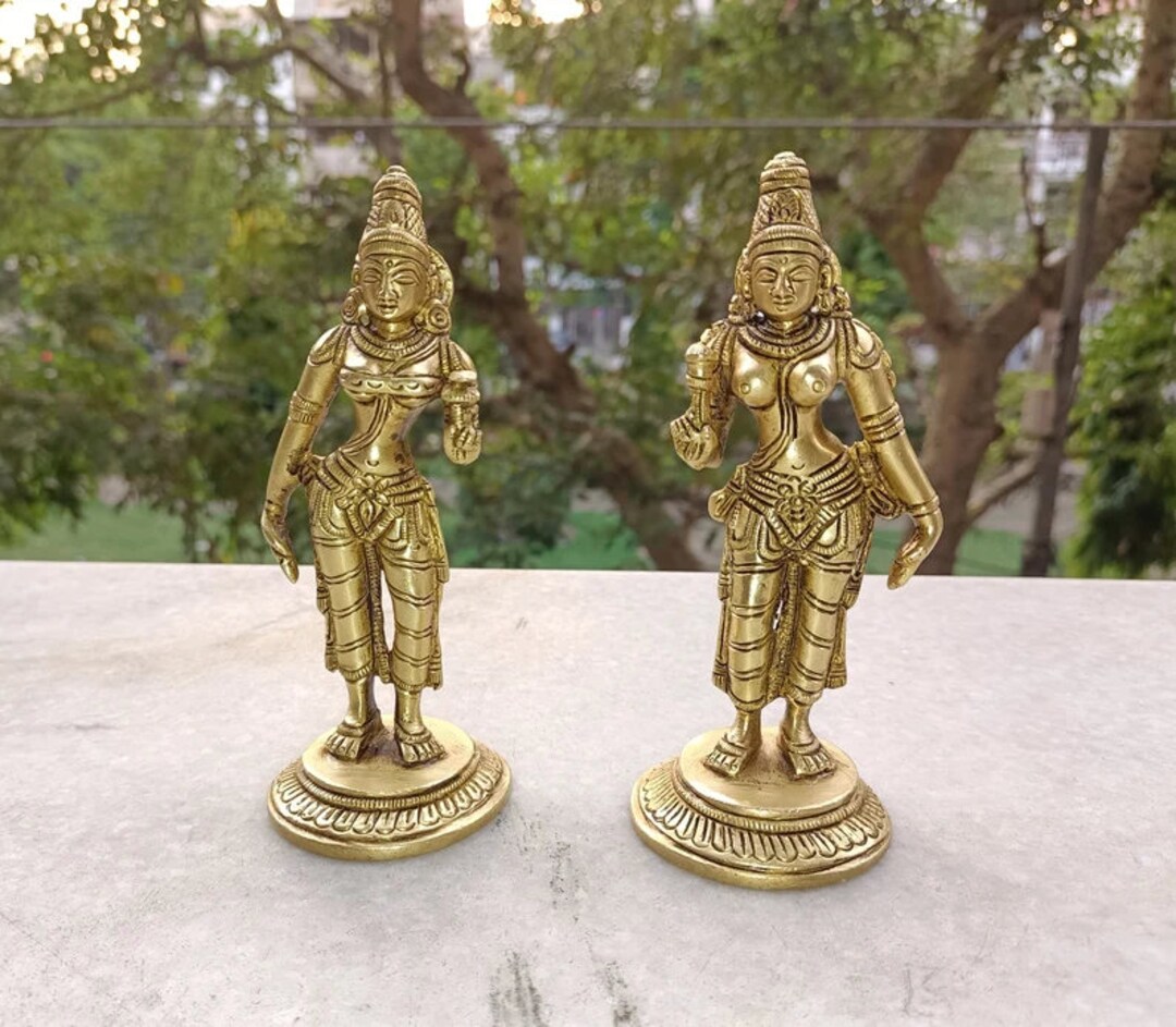 Brass Bhudevi and Sridevi Statue Brass Rukmini and Satyabhama Goddess ...