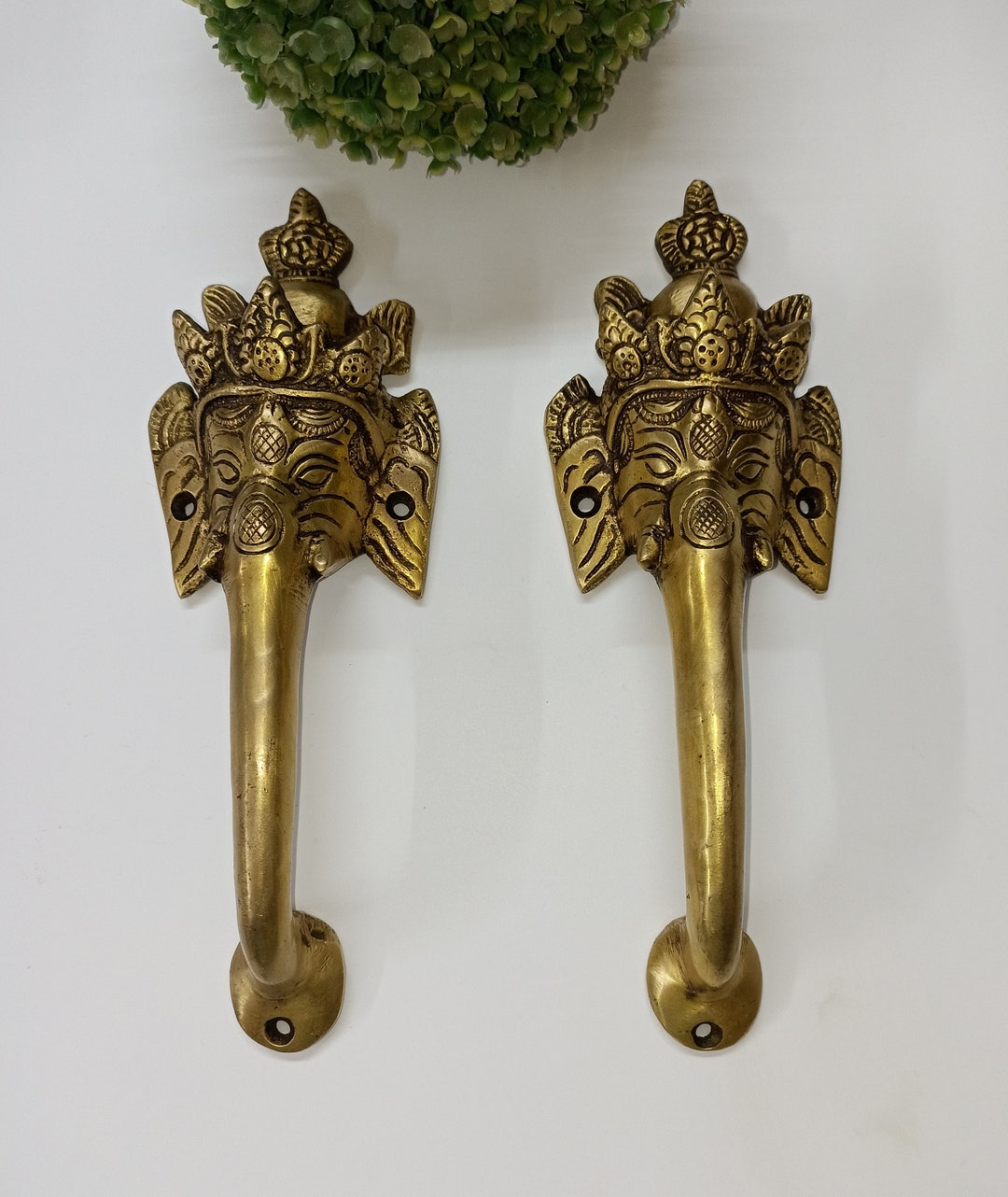 Royal Elephant Face Handles Door Hardware Brass Animal Head 9.5 Inches ...