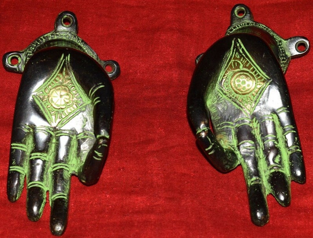 Brass Goddess Hand Shape Drawer Knob Pair Handmade Buddha Meditation ...