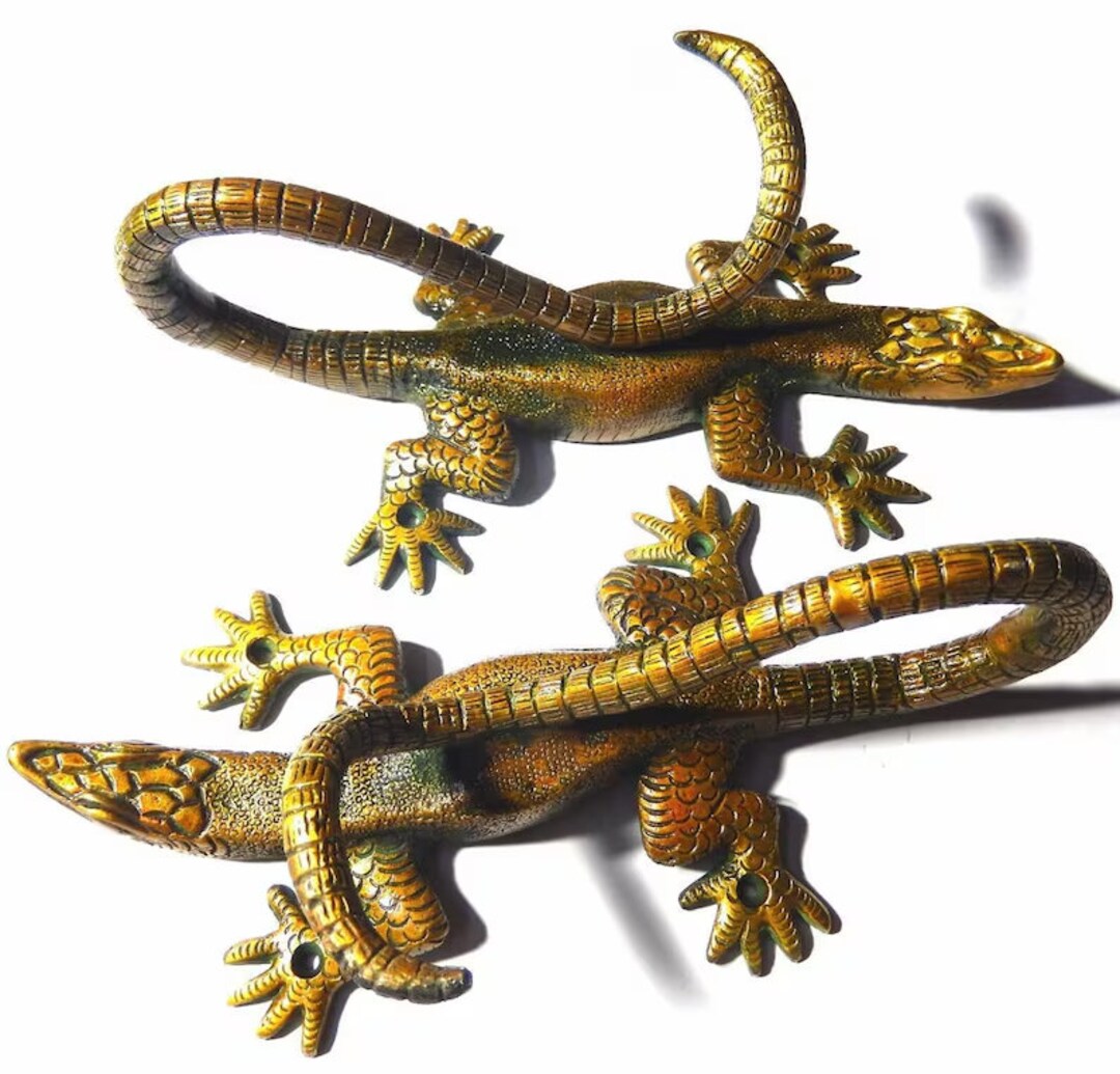 Big Lizard Shape Door Pull Set Brass Reptiles Alligator Entry Door ...