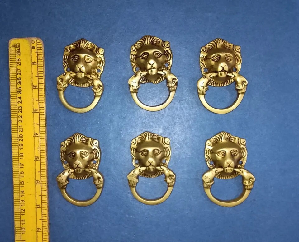 Wild Cat Theme Table Drawer Pull Brass Jungle Beast Leo Head Cupboard ...