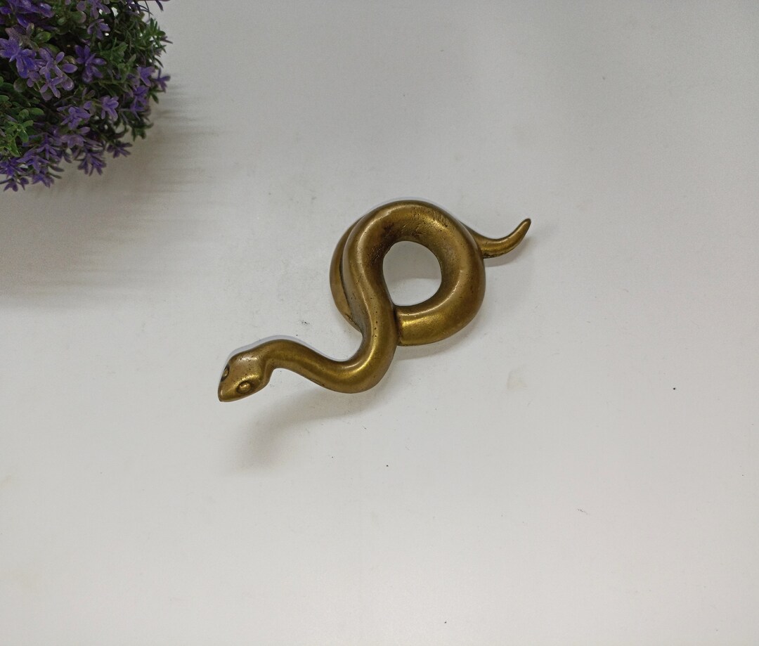 Snake Idol Paperweight Table Decor Brass Serpent Theme Statue Office ...