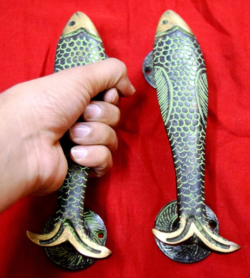 Brass Trout Fish Entry Door Handles Handmade Tuna Fish Design Welcoming ...