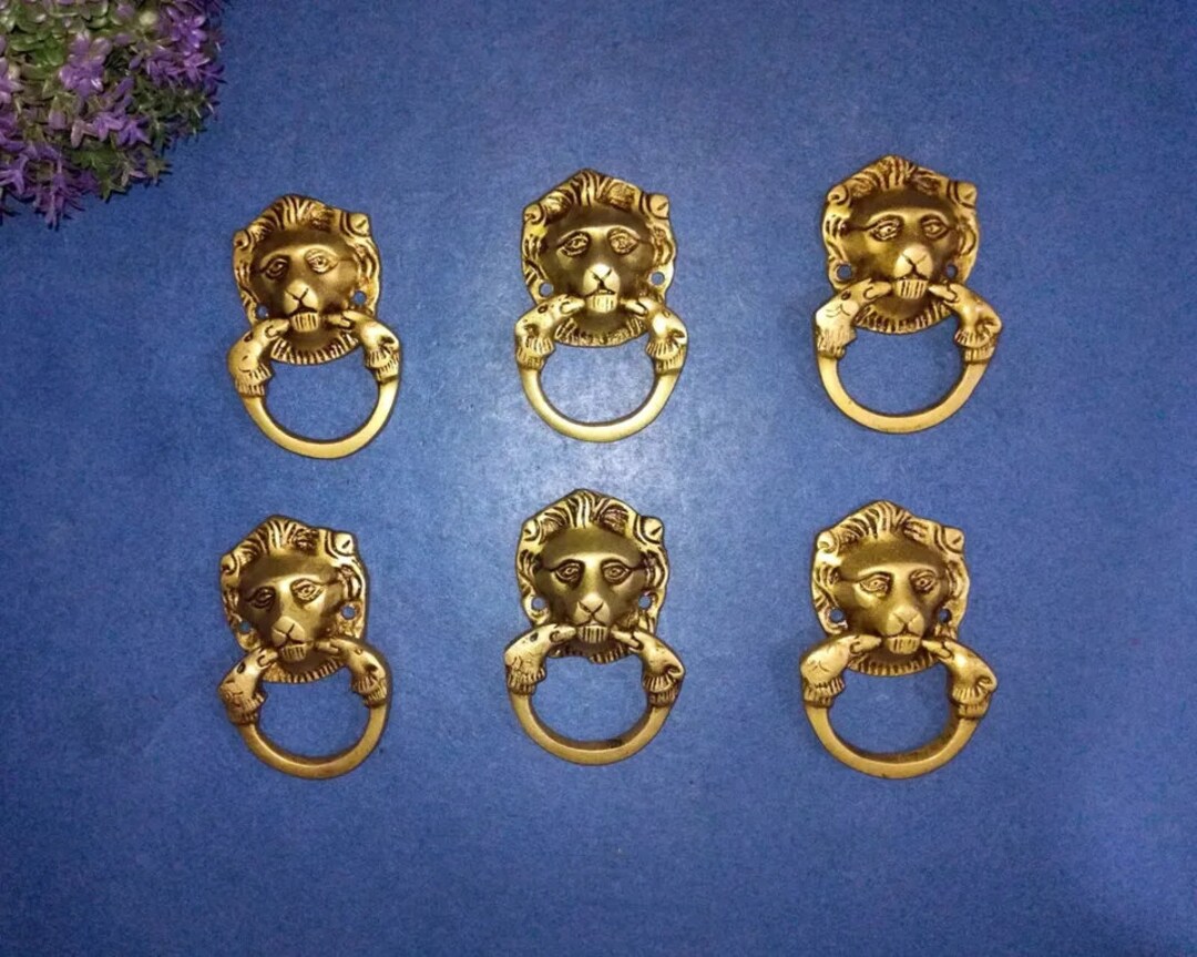 Wild Cat Theme Table Drawer Pull Brass Jungle Beast Leo Head Cupboard ...