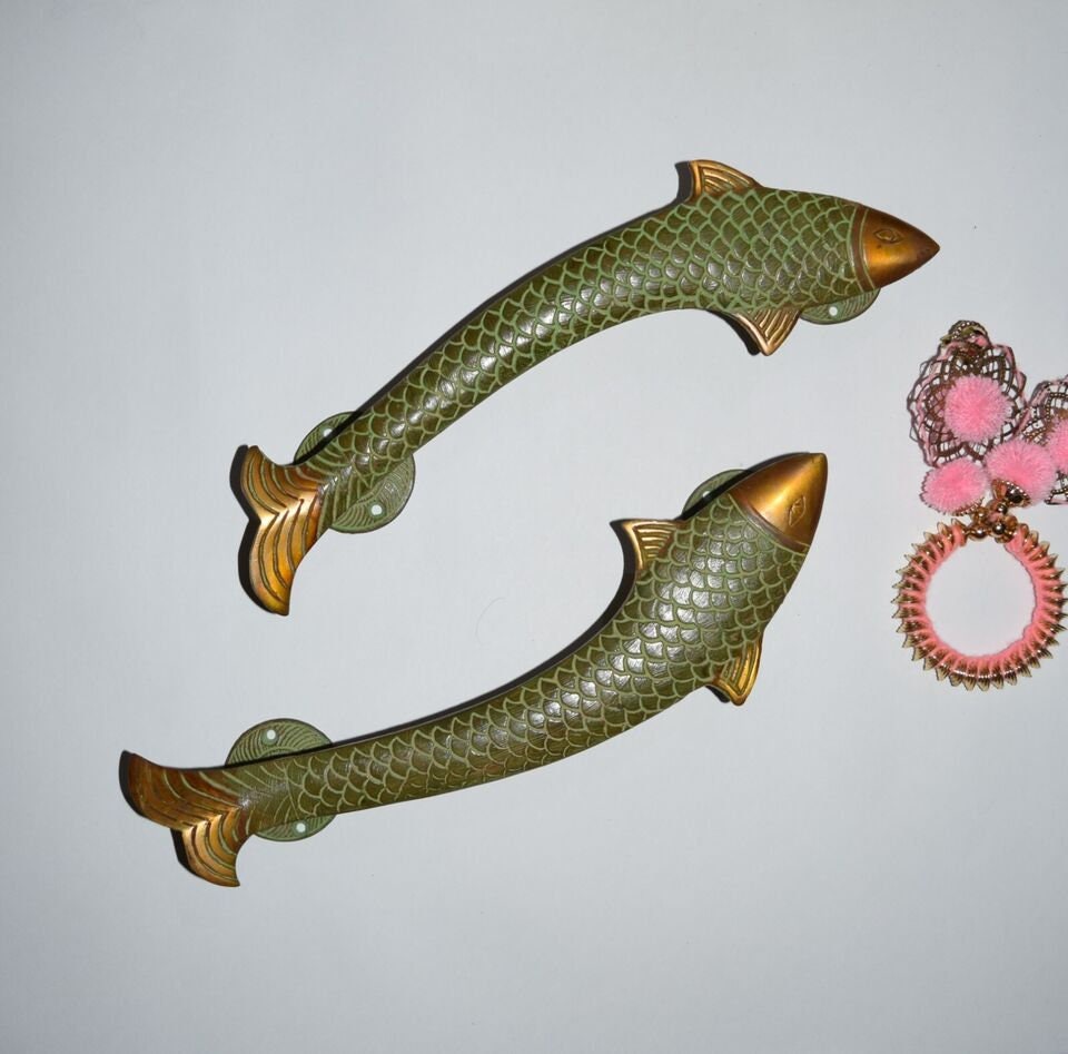 Long Tail Fish Shape Almirah Puller Set Brass Sea Creatures Inspired ...