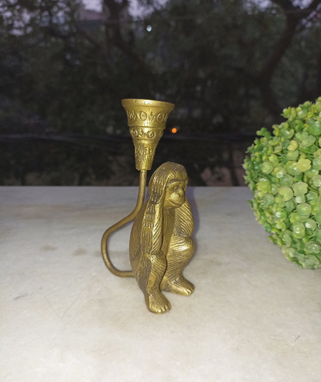Brass Monkey Holding Ears Idol Chimpanzee Candle Holder Statue Drawing ...
