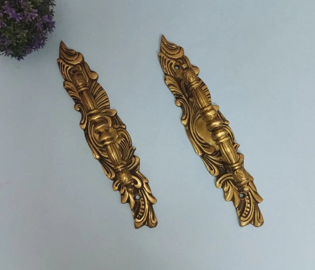 Floral Victorian Theme Handles for Main Door Grab Brass Nature Inspired ...