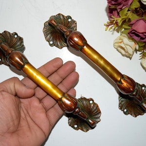 9 Inches Daisy Flower Design Front Door Handle Set Brass Nature Plants ...
