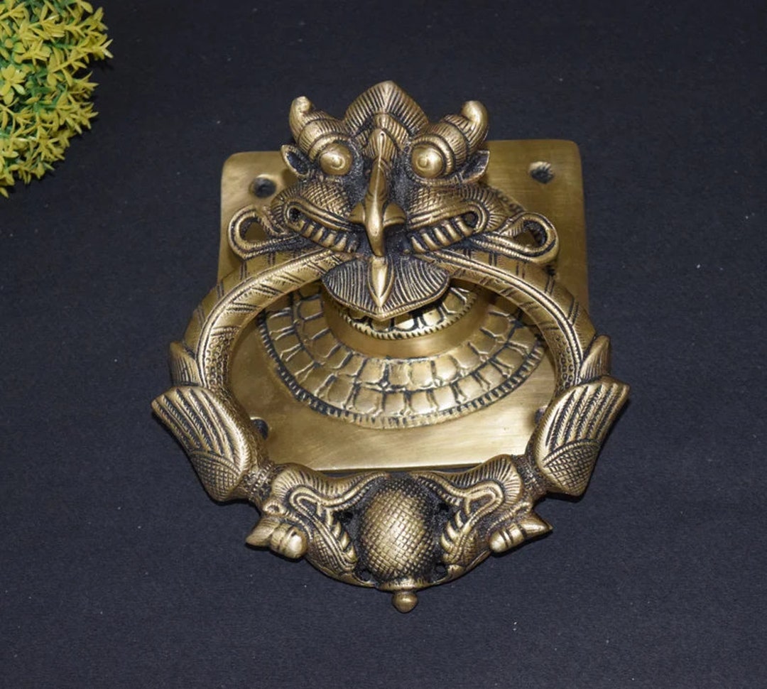 Dual Dragon Yali Design Door Bell Brass Demon Creatures Front Door ...