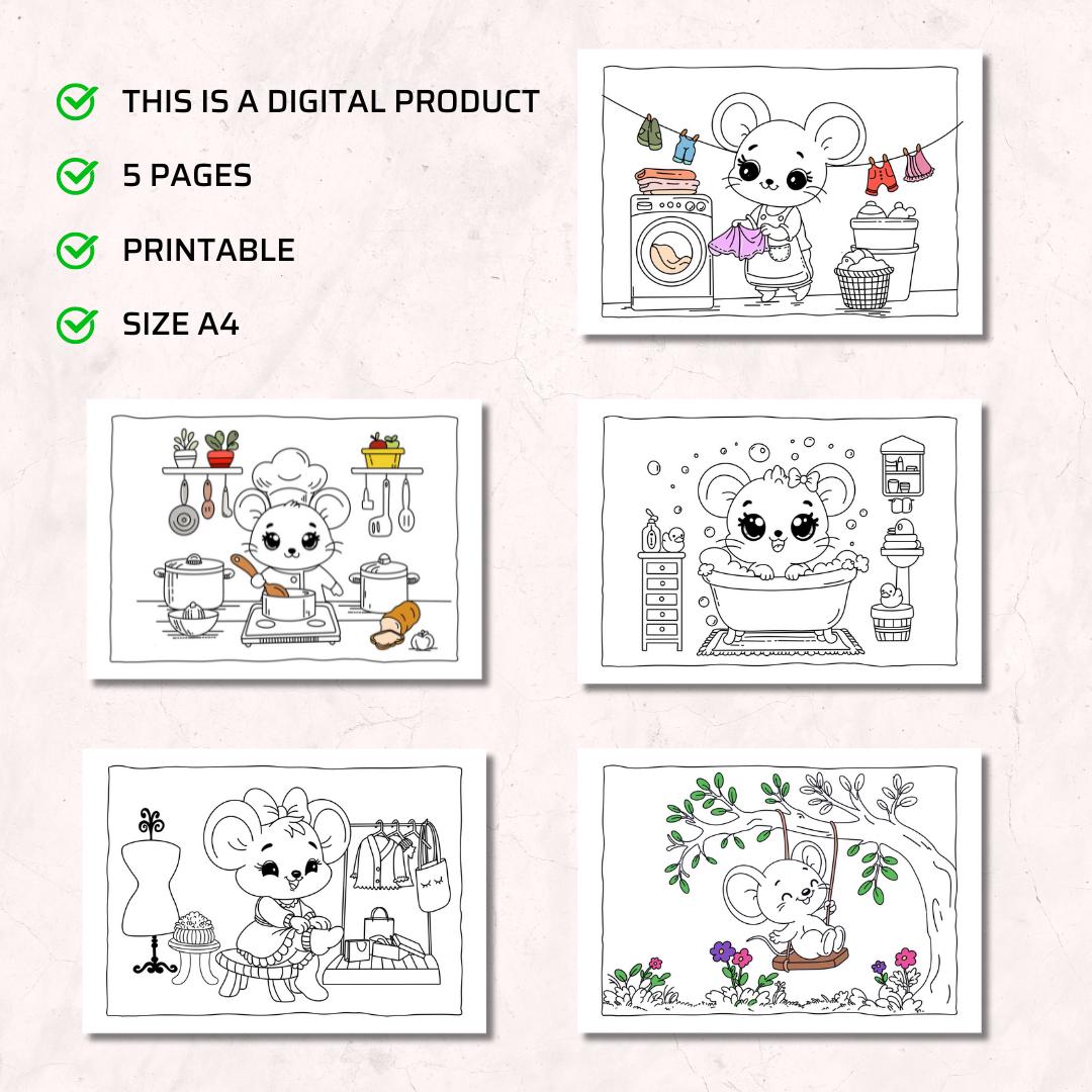 Cute Mouse Coloring Book – 5 Cute Mouse Coloring Pages for Adults ...