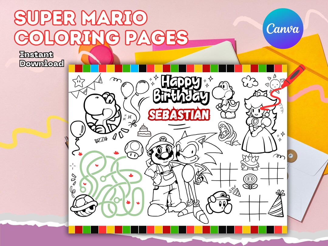 Editable Super Mario Party Placemat | Printable Birthday Coloring Page ...