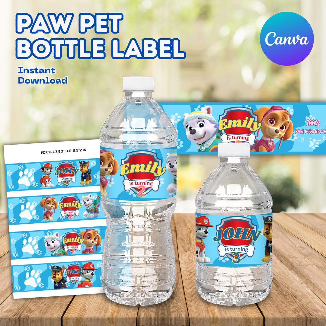 Personalized Paw Patrol Water Bottle Label: Personalized Birthday Party ...
