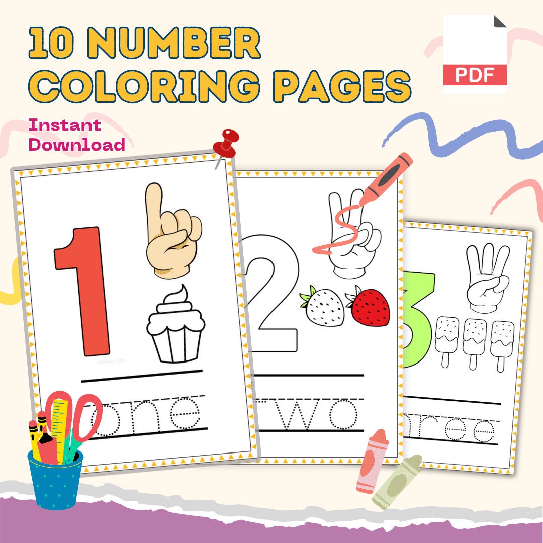 1 - 10 Numbers Printable Coloring Page Worksheets for Kids, Toddlers ...