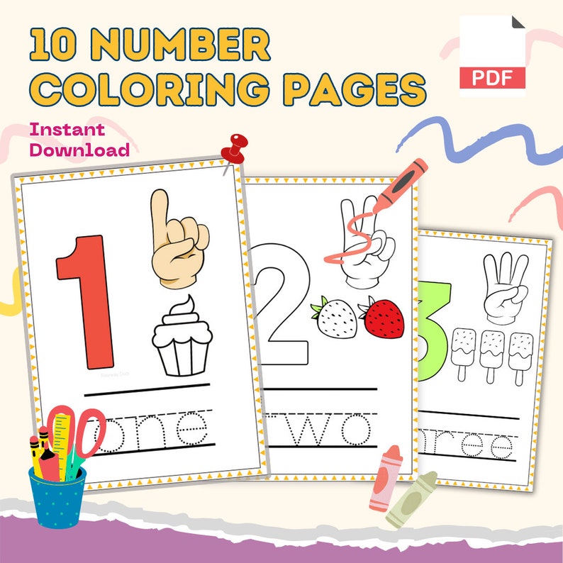 1 - 10 Numbers Printable Coloring Page Worksheets for Kids, Toddlers ...