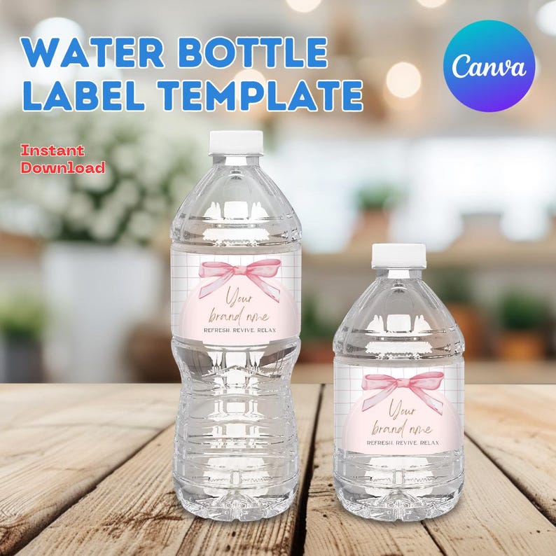 Pink Bow Water Bottle Label Printable, Pink Bow Birthday Water Labels ...