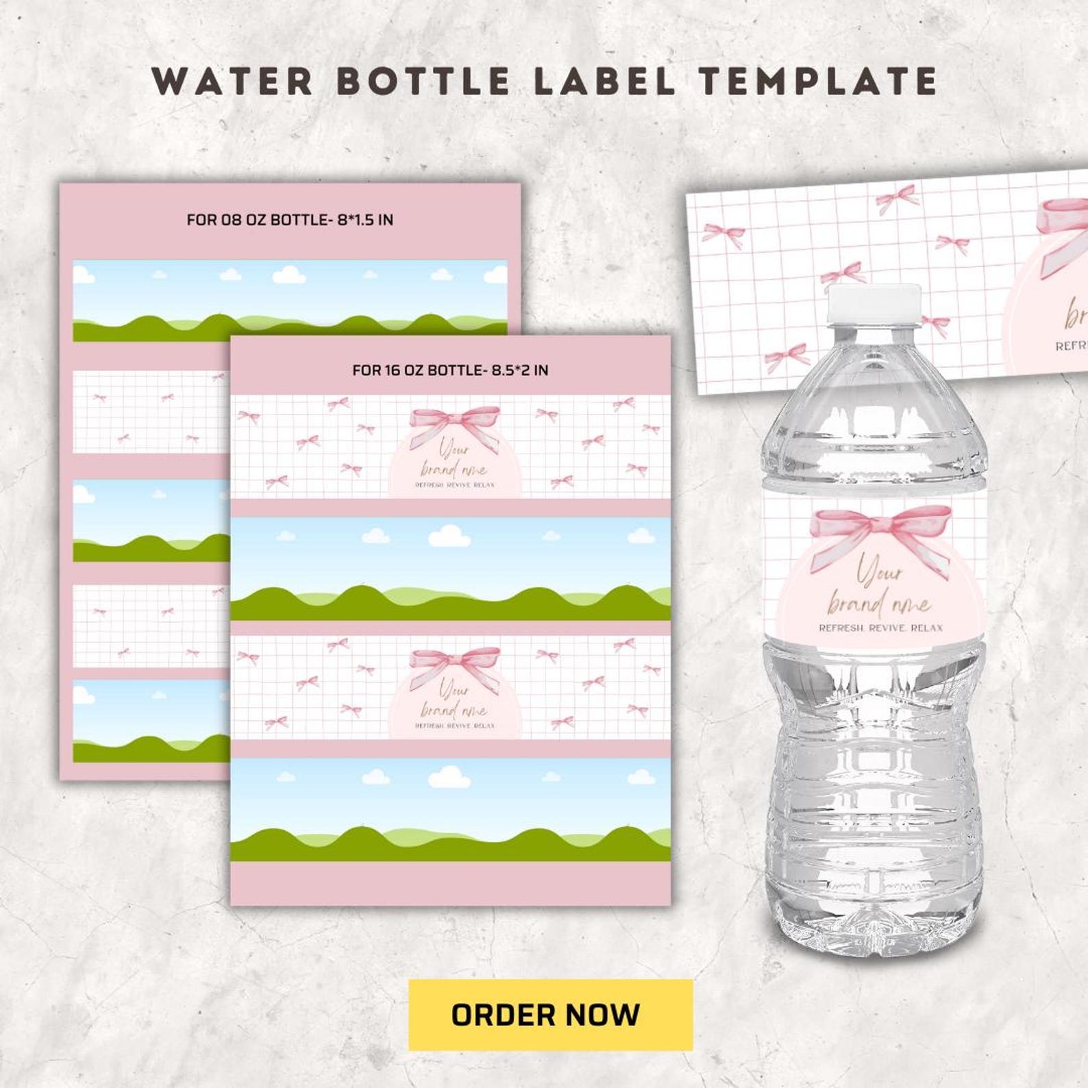 Pink Bow Water Bottle Label Printable, Pink Bow Birthday Water Labels ...