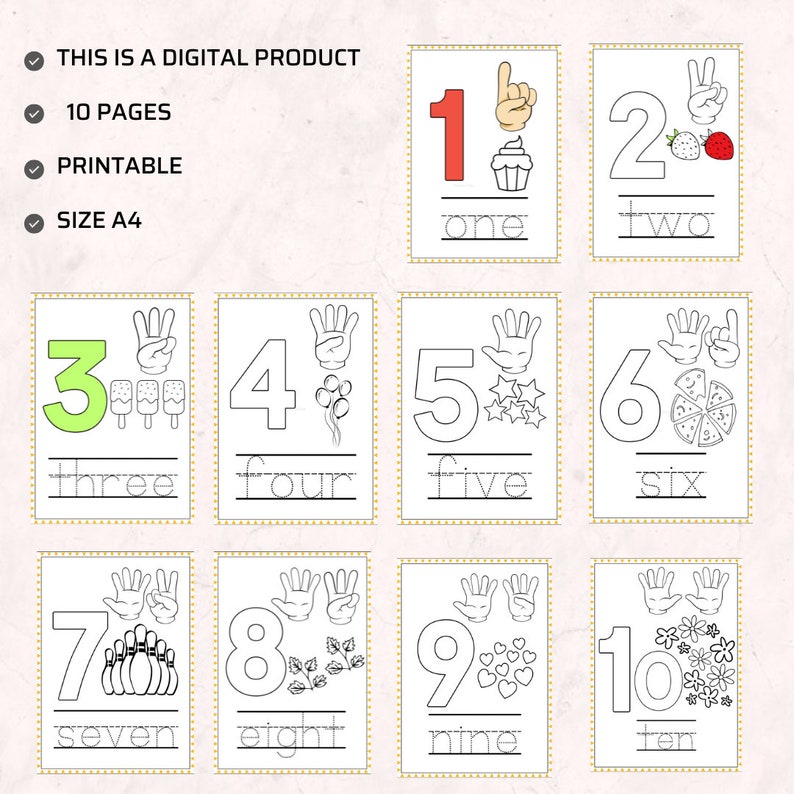1 - 10 Numbers Printable Coloring Page Worksheets for Kids, Toddlers ...