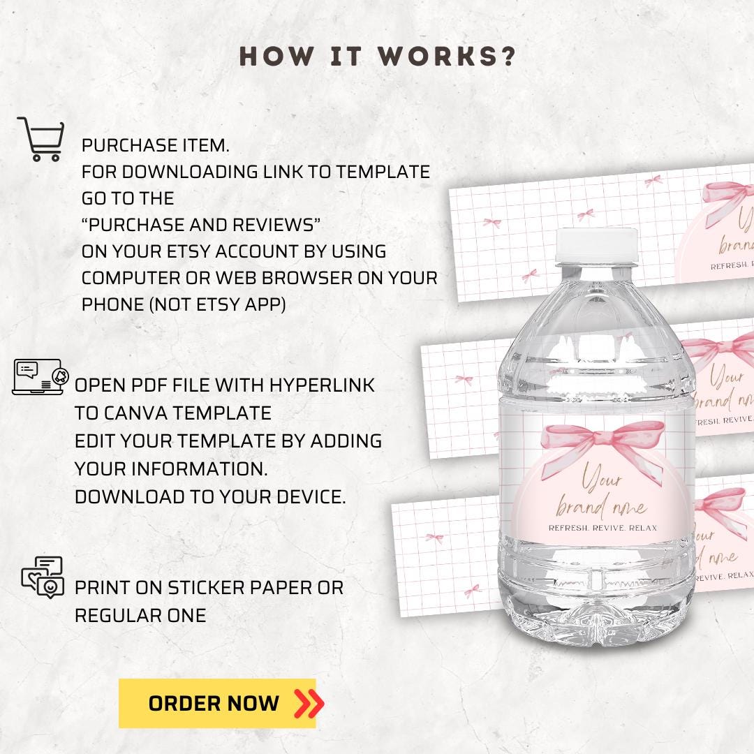 Pink Bow Water Bottle Label Printable, Pink Bow Birthday Water Labels ...
