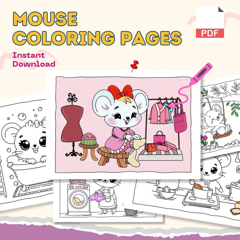 Cute Mouse Coloring Book – 5 Cute Mouse Coloring Pages for Adults ...