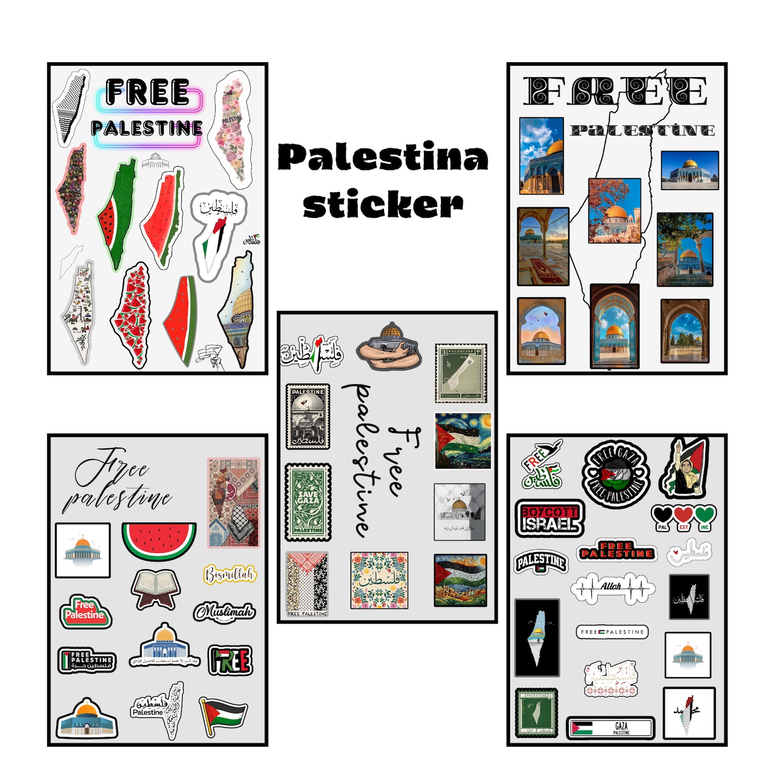 Free Palestine Stickers PDF Jerusalem Mosque Aqsa Gaza End of War ...