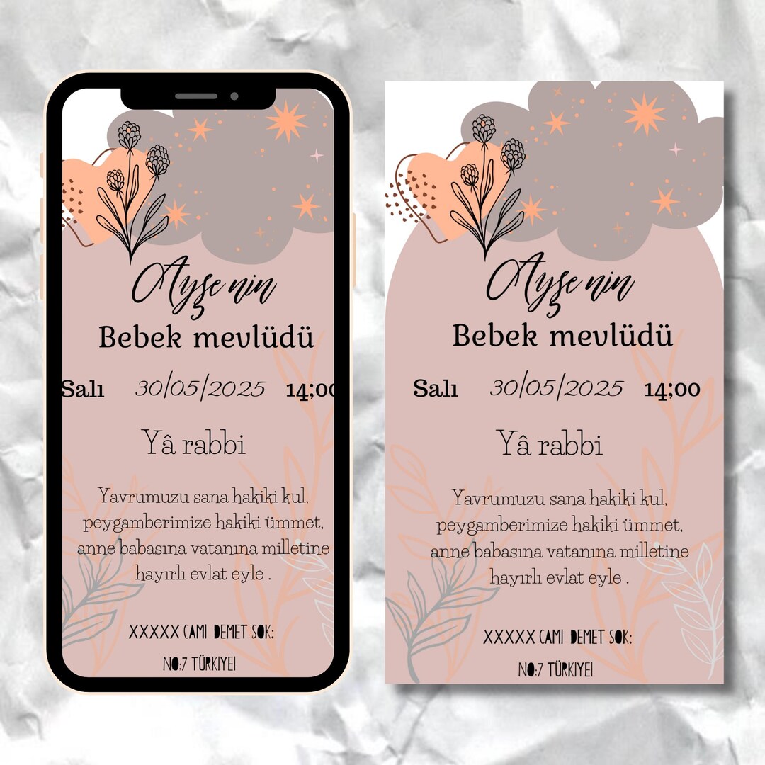 Islamic Baby Girl Announcement Template: Muslim Newborn Card (canva ...