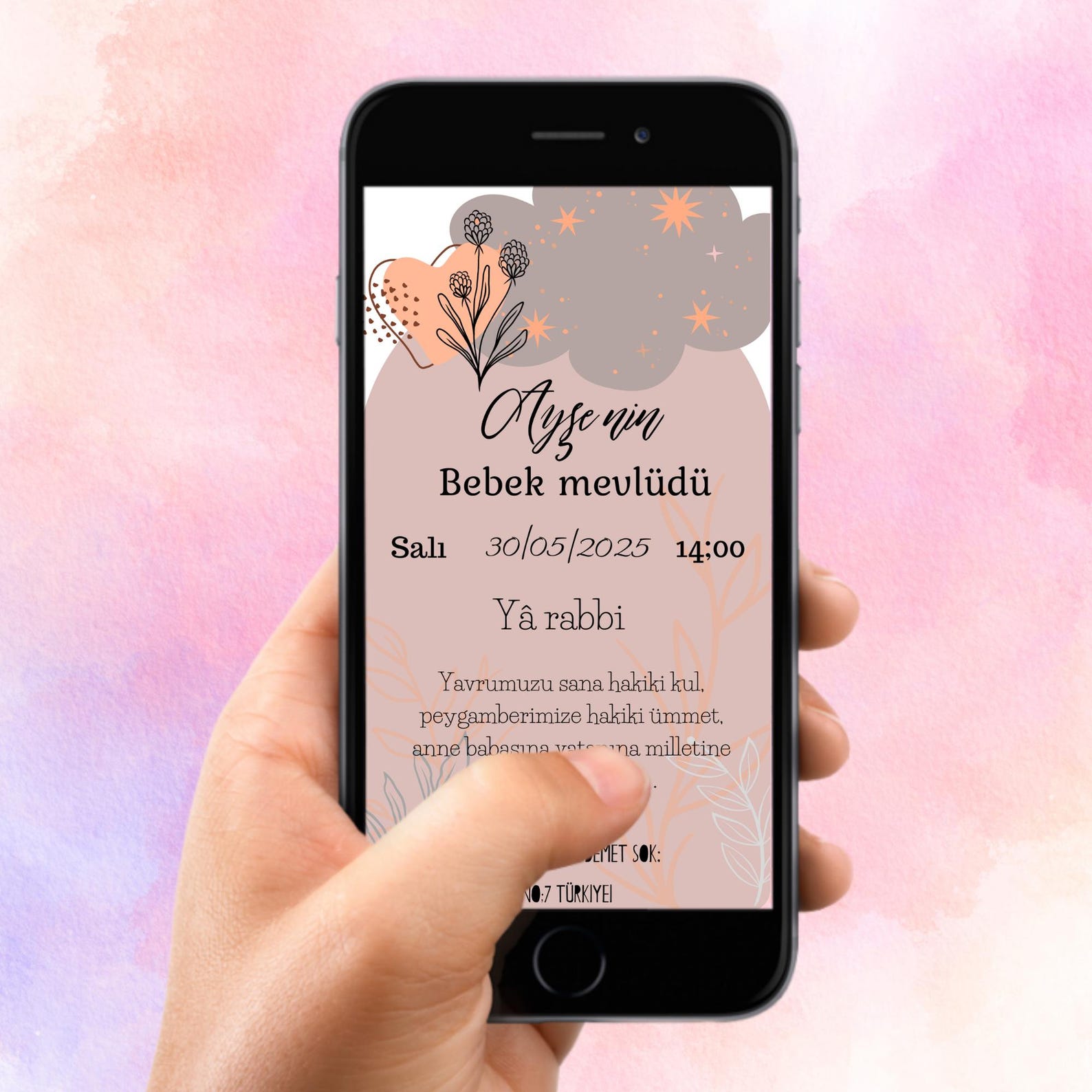 Islamic Birth Announcement Template Girl, Muslim Baby Announcement ...