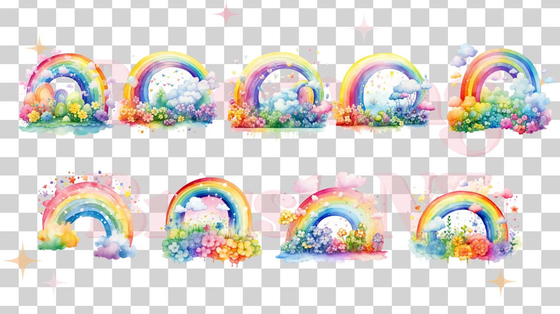 Watercolor Rainbow Garden Clipart, Rainbow Clipart, Floral Clipart ...