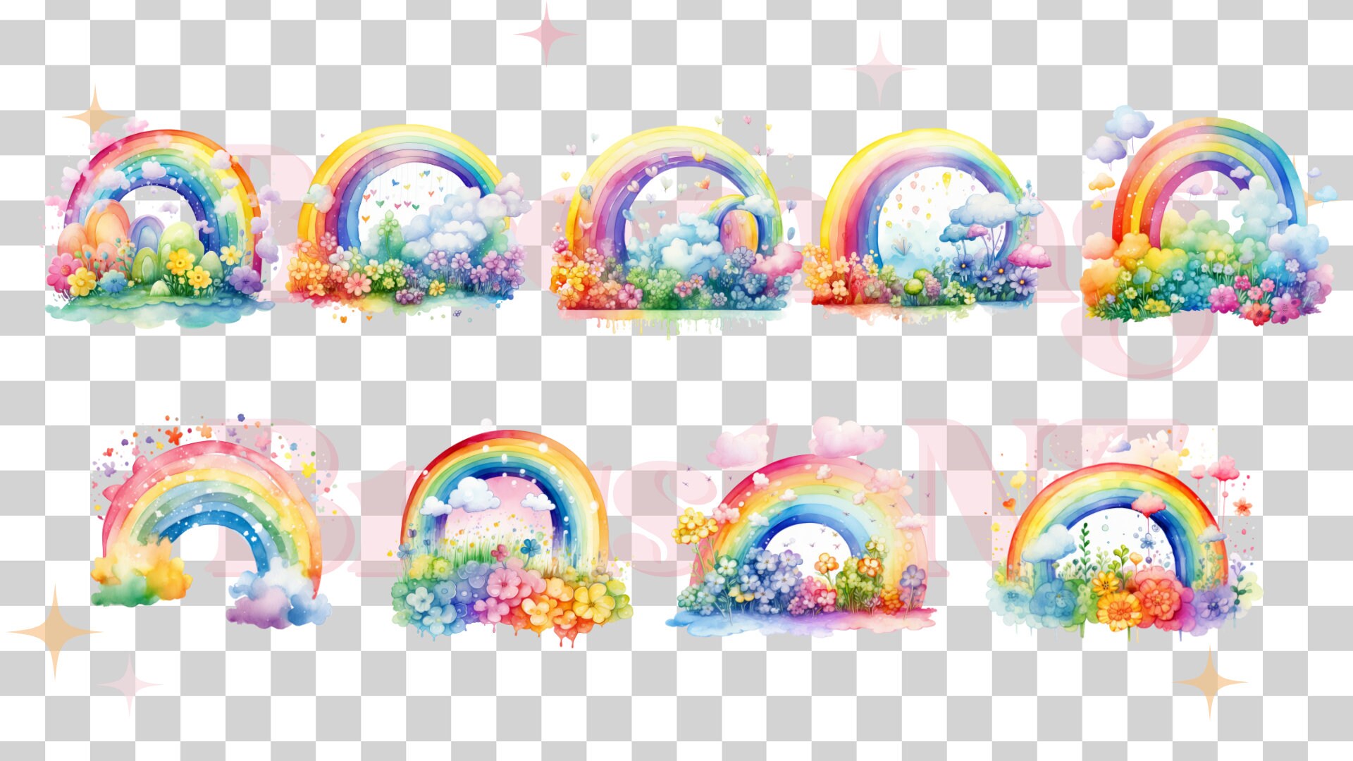 Watercolor Rainbow Garden Clipart, Rainbow Clipart, Floral Clipart ...