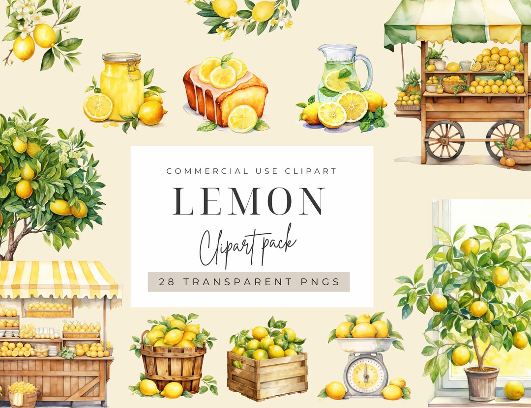 Watercolor Lemon Clipart, Citrus Clipart, Fruit Clipart, Transparent ...