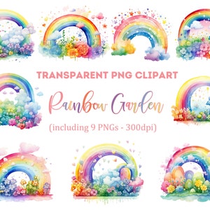 Watercolor Rainbow Garden Clipart, Rainbow Clipart, Floral Clipart ...