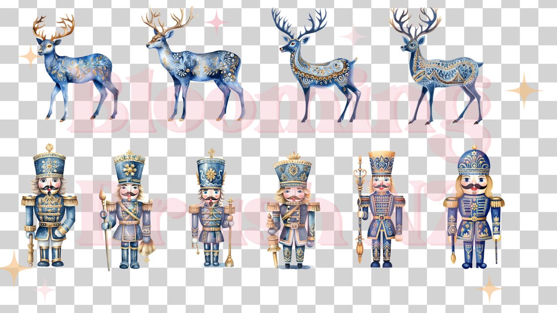 Blue Christmas Clipart Bundle, Folk Christmas Clipart, Christmas ...