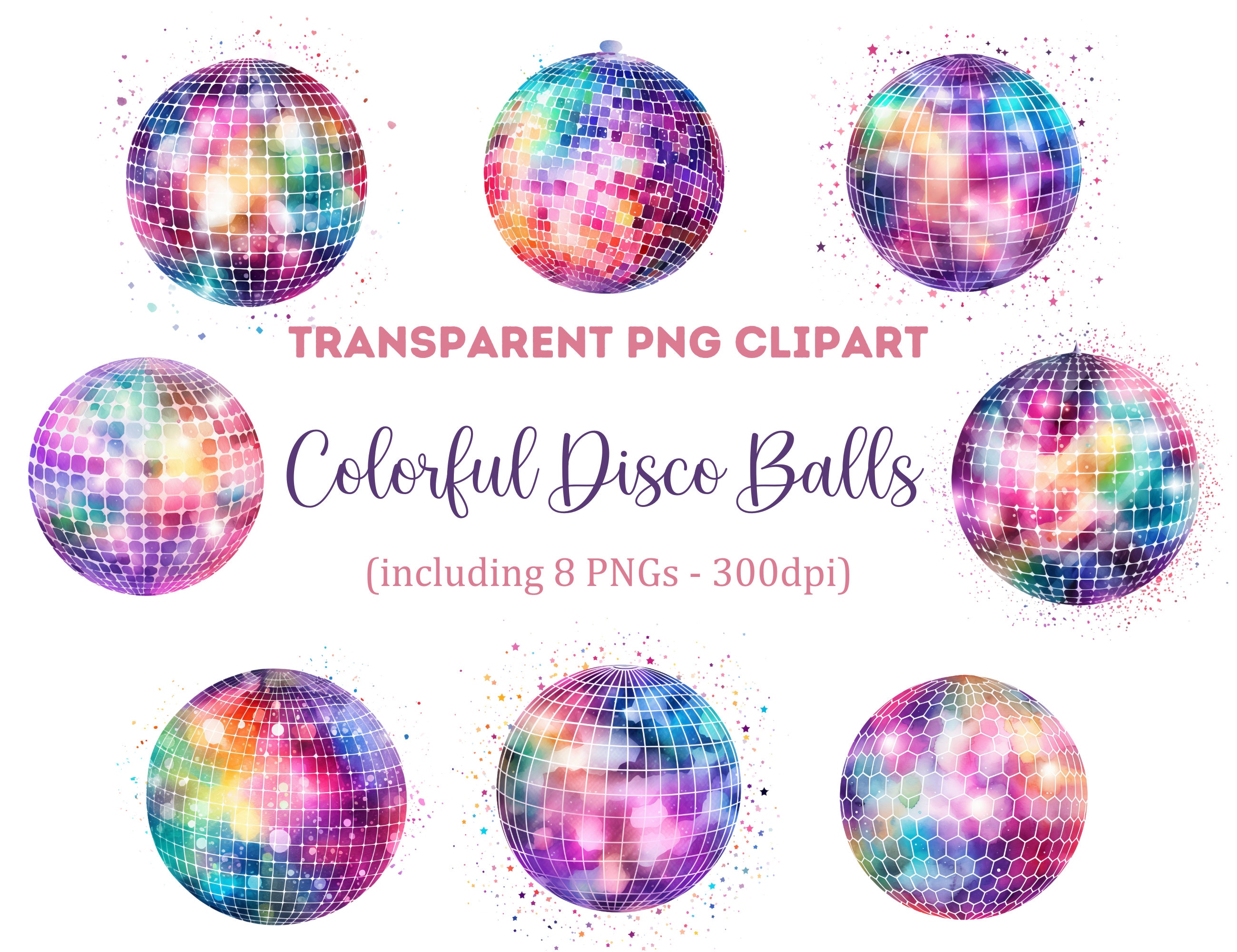 Watercolor Colorful Disco Balls Clipart, Bachelorette Disco Ball ...