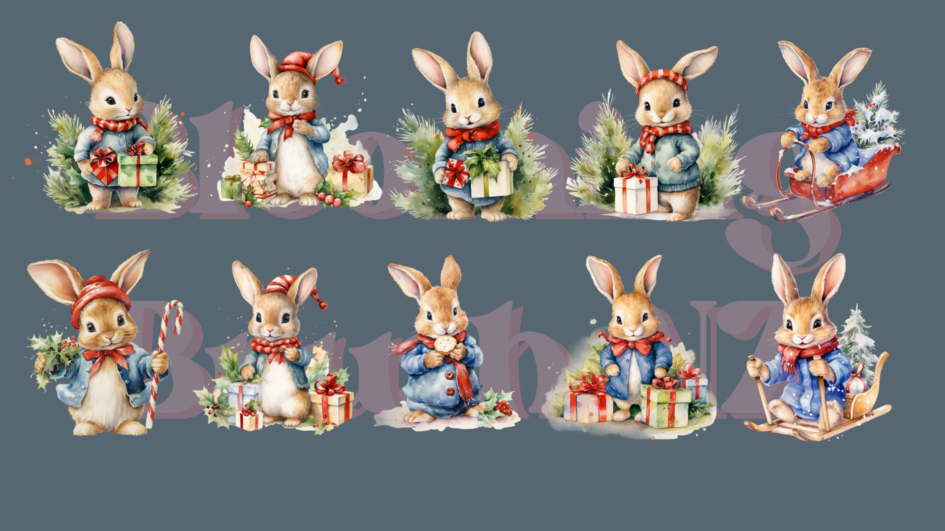 Christmas Bunny Clipart, Rabbit Clipart, Christmas Clipart, Transparent ...
