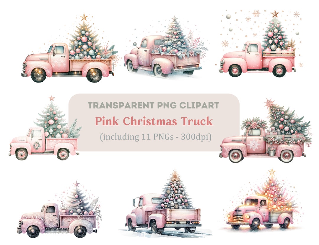 Watercolor Pink Christmas Truck Clipart, Christmas Truck Clipart ...
