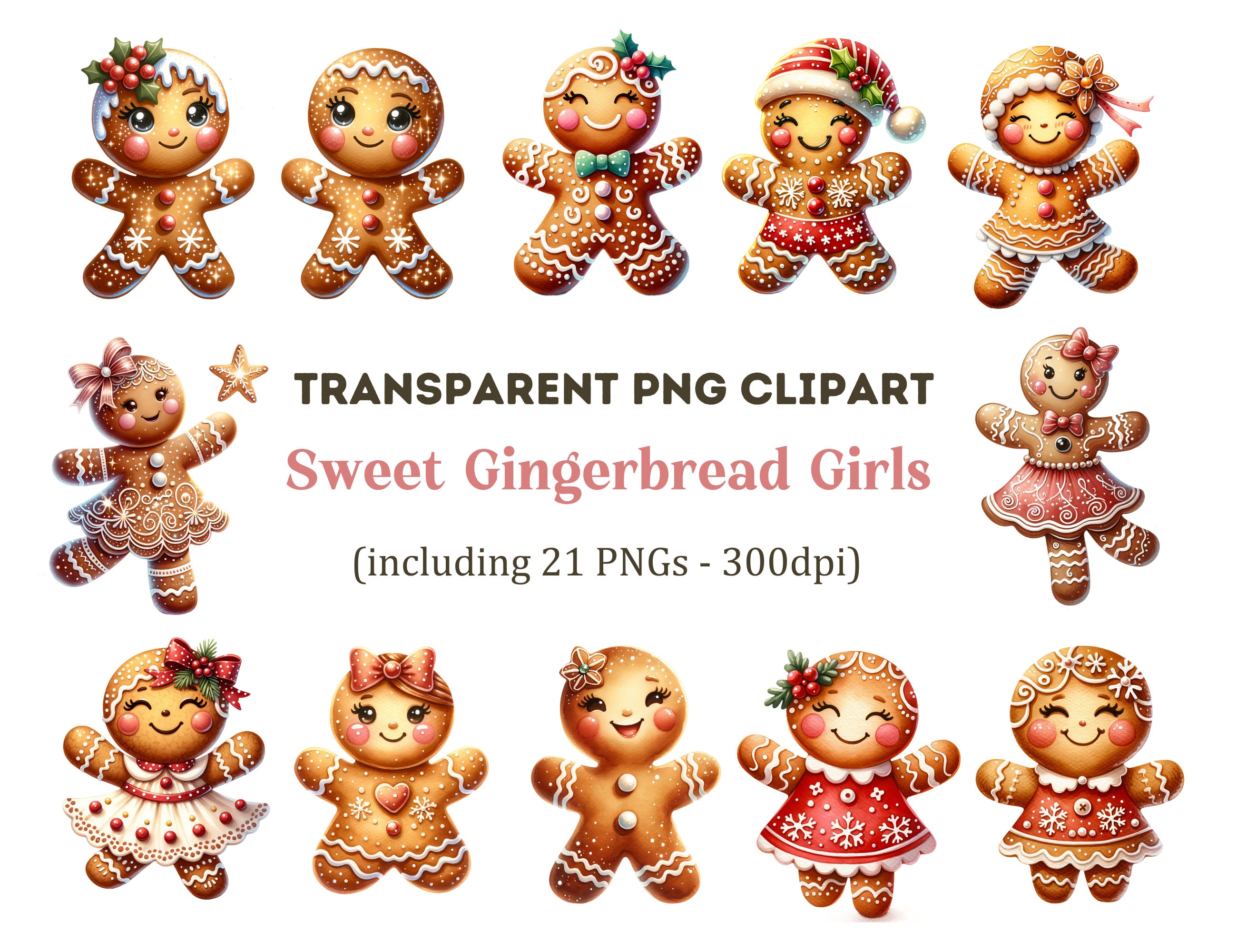 Sweet Gingerbread Girls Clipart Bundle, Christmas Clipart, Cookies ...