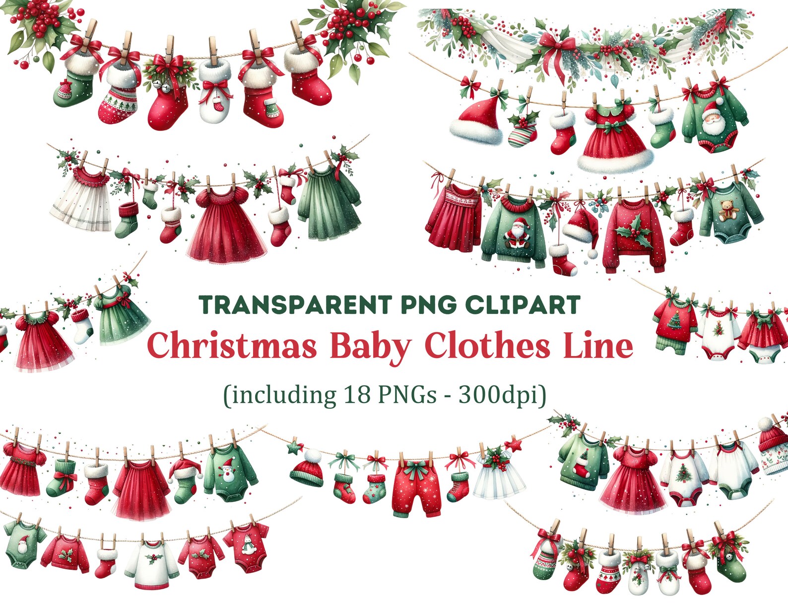 Christmas Baby Clothes Line Clipart Baby Clothes Clipart - Etsy