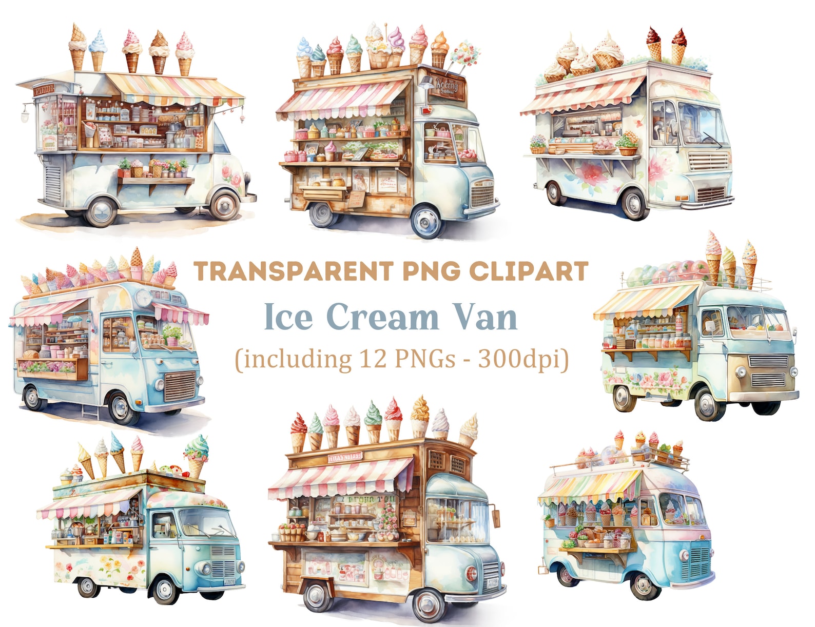 Ice Cream Van Clipart Bundle, Ice Cream Truck Clipart, Ice Cream ...