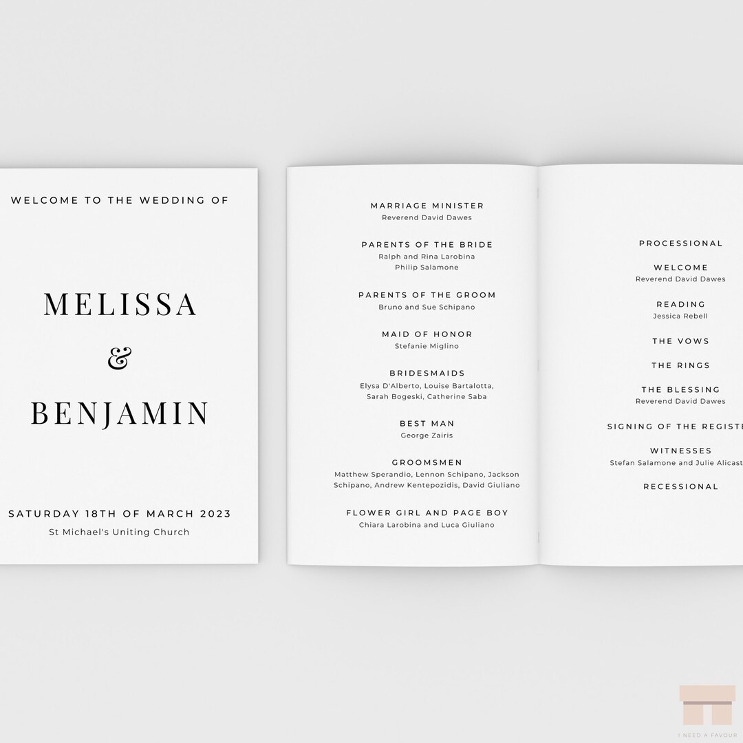 White Ceremony Order of Service Booklet Template, Minimalist, Elegant ...