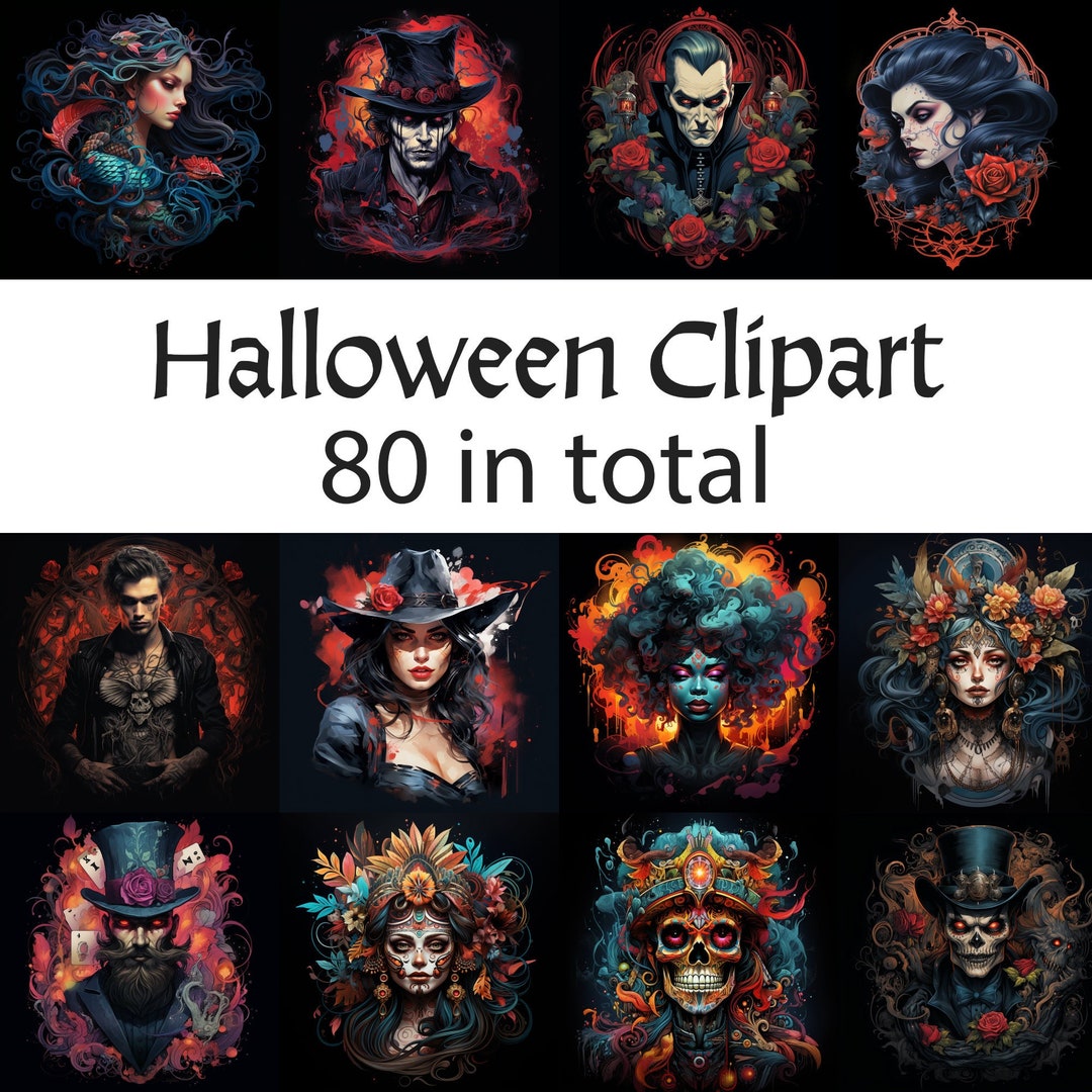 80 Pieces of Halloween Themed Clipart, Sugar Skulls, Jack-o-lanterns ...