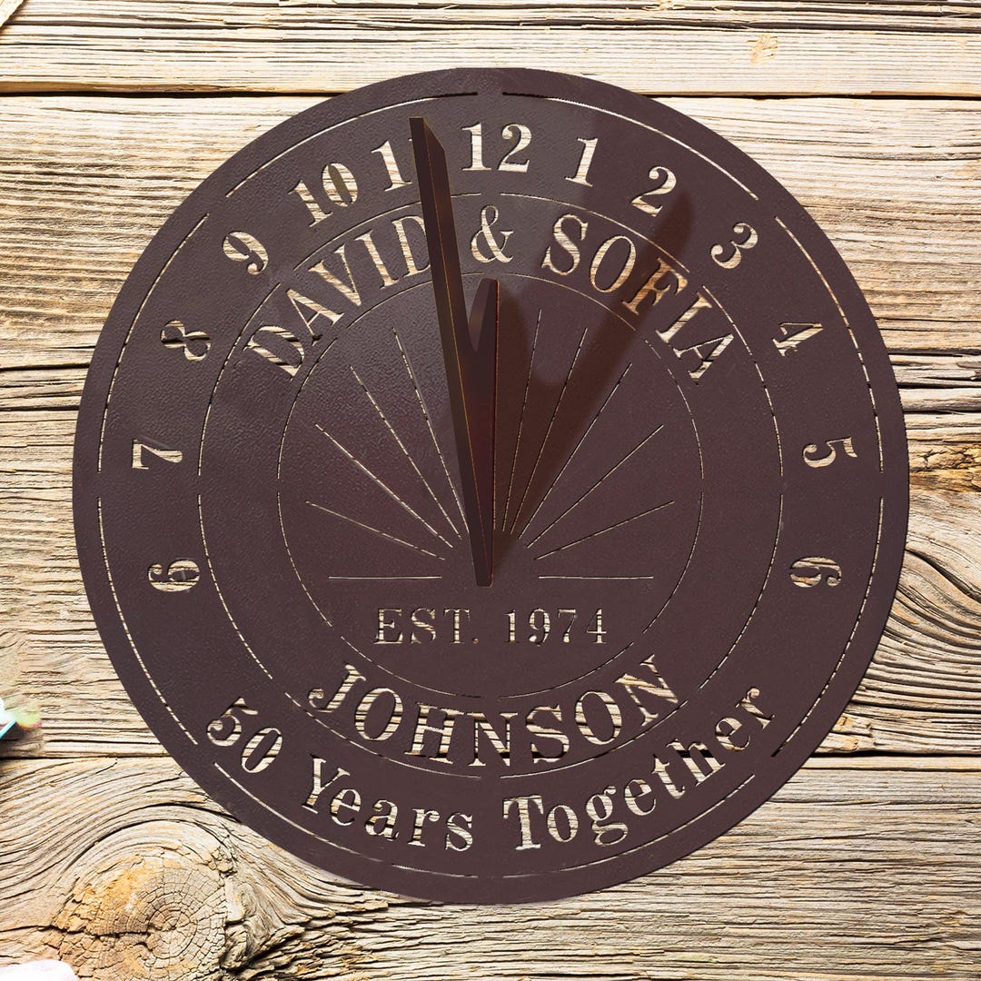 Custom Anniversary Sundial Personalized Metal Decor Golden Wedding Anniversary Gift for Couples ...